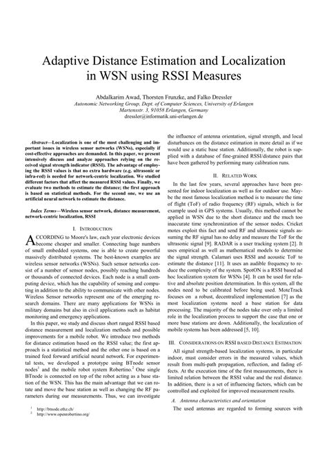 pdf adaptive distance estimation and localization in wsn using rssi measures
