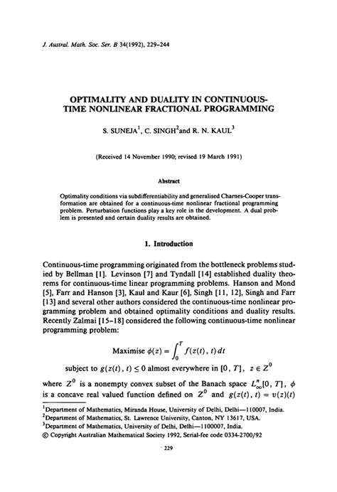 pdf optimality and duality in continuous time nonlinear fractional programming