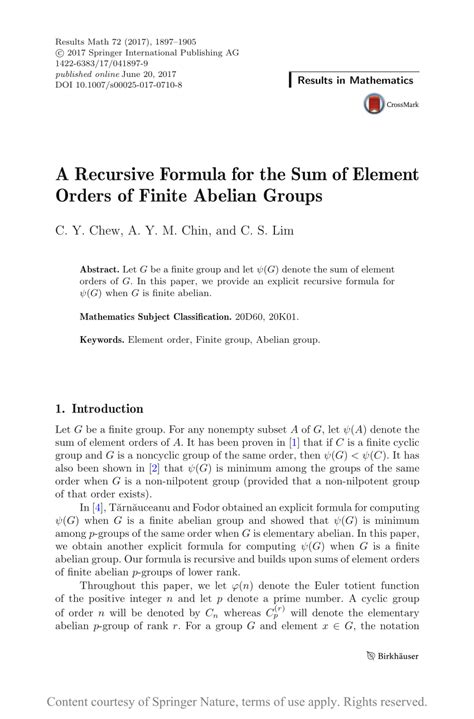 a recursive formula for the sum of element orders of finite abelian groups request pdf