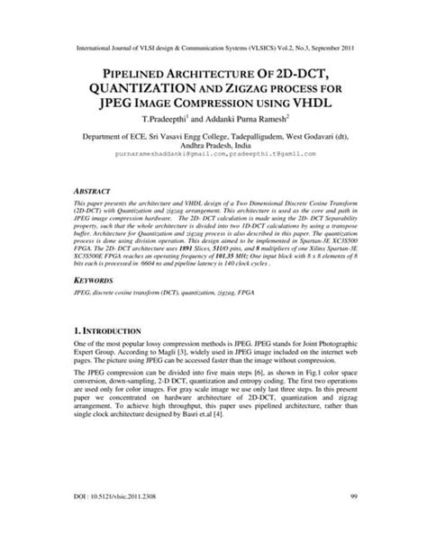 pipelined architecture of 2d dct quantization and zigzag process for