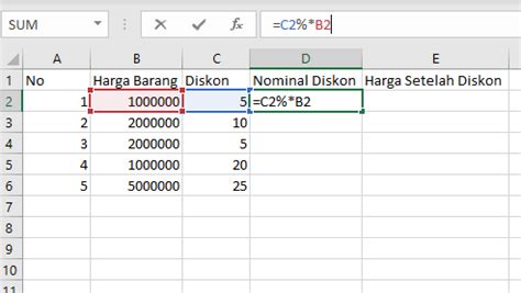 Rumus Diskon Excel Menggunakan If Cara Menghitung Persen Di Excel