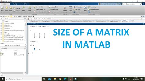 how to find the size of a matrix in matlab size of a matrix in matlab youtube