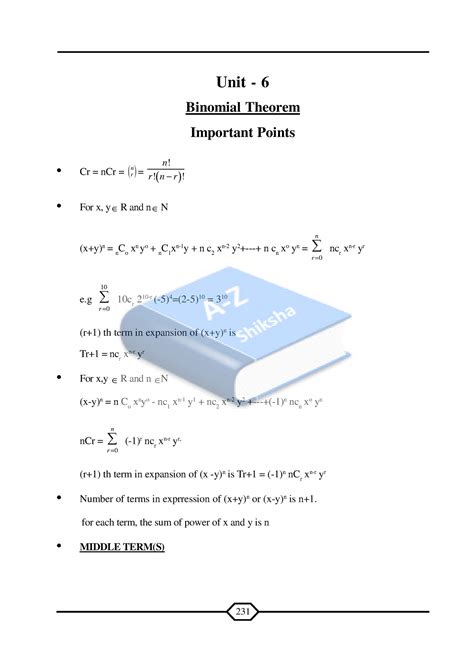 binomial theorem unit 6 binomial theorem important points cr ncr n r n r n r