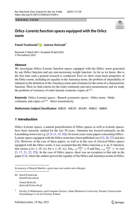 pdf orlicz lorentz function spaces equipped with the orlicz norm