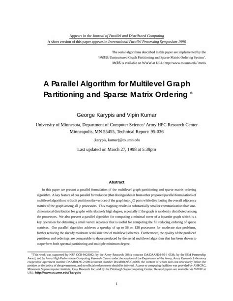 pdf a parallel algorithm for multilevel graph partitioning and sparse dokumen tips