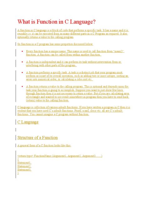 c functions explained pdf subroutine parameter computer programming
