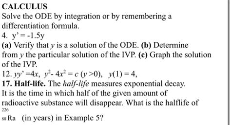 solved calculus solve the ode by integration or by remembering a differentiation formula y
