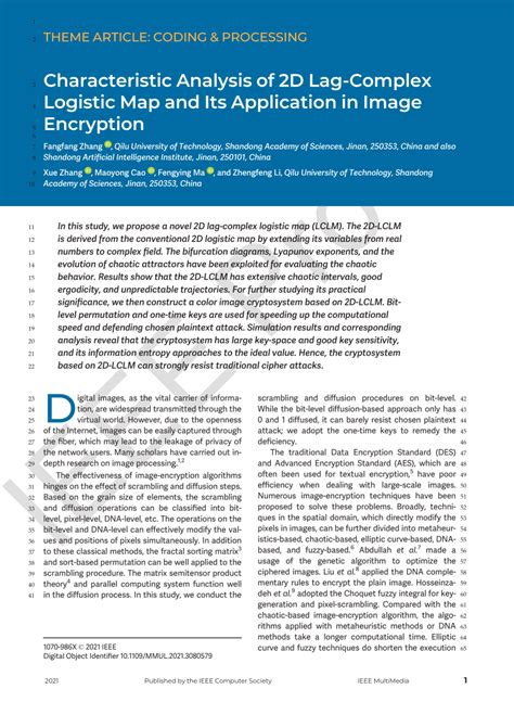 pdf characteristic analysis of 2d lag complex logistic map and its application in image encryption