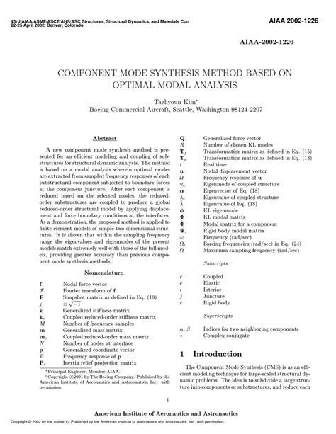pdf component mode synthesis method based on optimal modal analysis