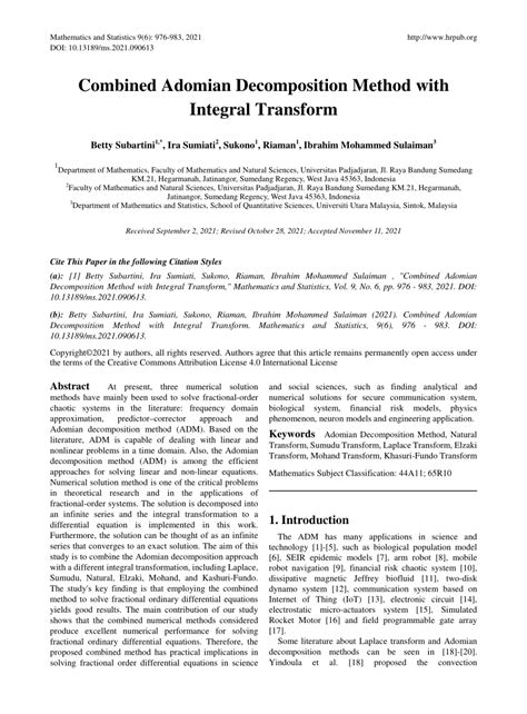 pdf combined adomian decomposition method with integral transform