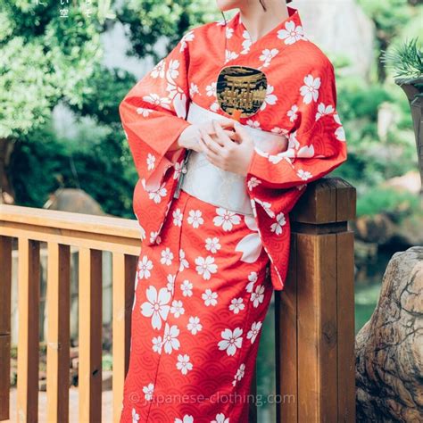 Red Kimono Flower For Women Japanese Clothing