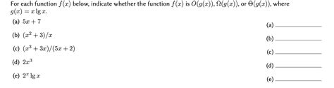 solved for each function f x below indicate whether the