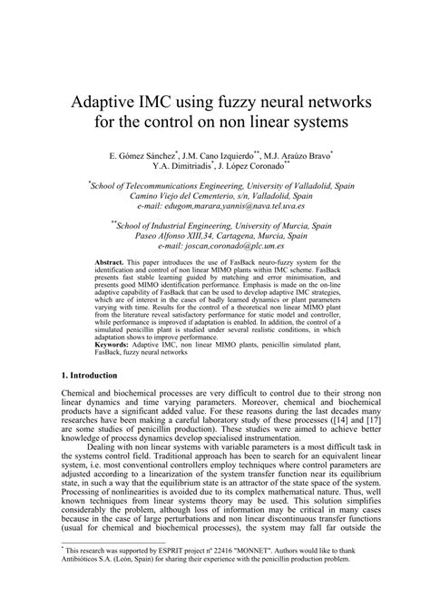 pdf adaptive imc using fuzzy neural networks for the control on non linear systems