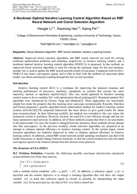 a nonlinear optimal iterative learning control algorithm based on rbf neural network and clonal