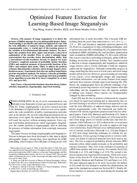pdf optimized feature extraction for learning based image steganalysis pierre moulin