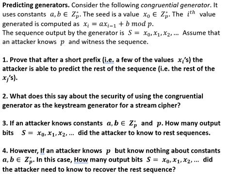 solved predicting generators consider the following