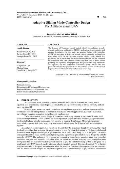 pdf adaptive sliding mode controller design for attitude small uav