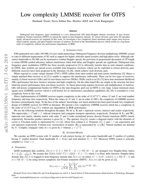pdf low complexity lmmse receiver for otfs