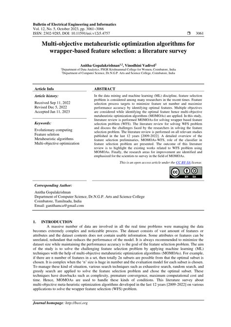 pdf multi objective metaheuristic optimization algorithms for wrapper based feature selection
