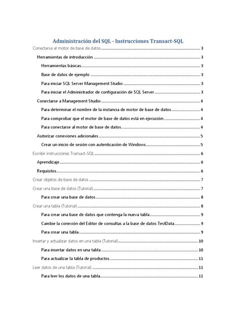 administración del sql instrucciones transact sql pdf servidor sql de microsoft sql