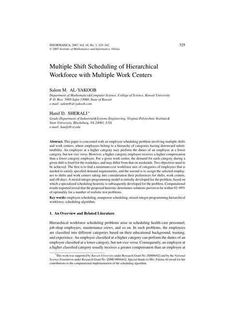 pdf mixed integer programming models for an employee scheduling problem with multiple shifts