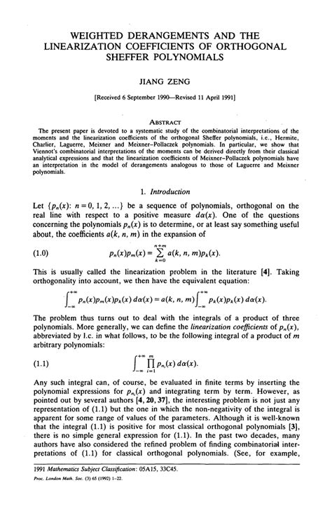 pdf weighted derangements and the linearization coefficients of orthogonal sheffer polynomials