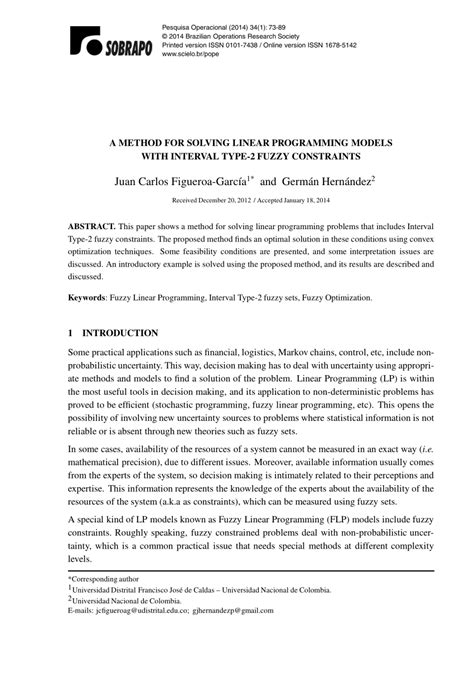 pdf a method for solving linear programming models with interval type 2 fuzzy constraints