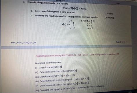 solved 1 consider the given discrete time system