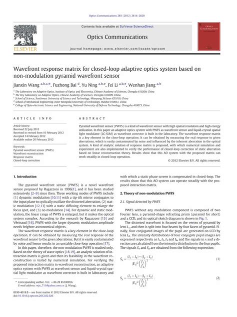 pdf wavefront response matrix for closed loop adaptive optics system based on non modulation