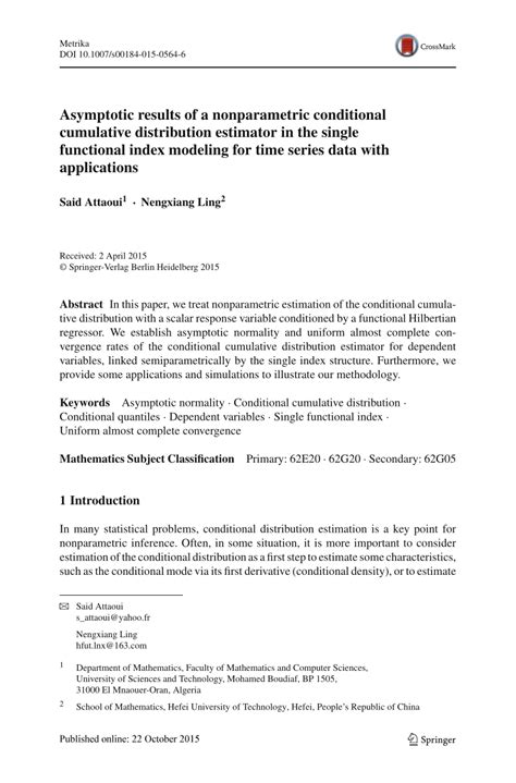 pdf asymptotic results of a nonparametric conditional cumulative distribution estimator in the