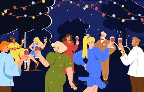 Premium Vector People At Night Outdoor Party Concept