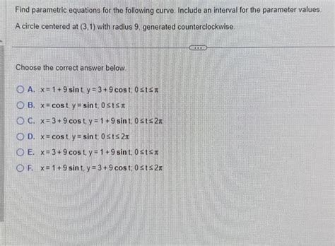 solved find the parametric equations for the following