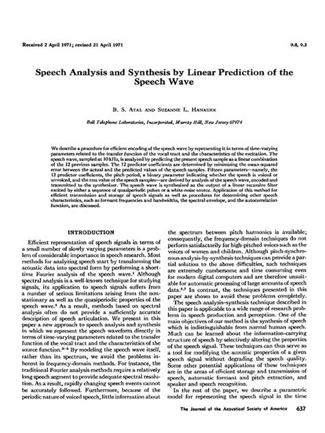 pdf speech analysis and synthesis by linear prediction of the speech wave dokumen tips
