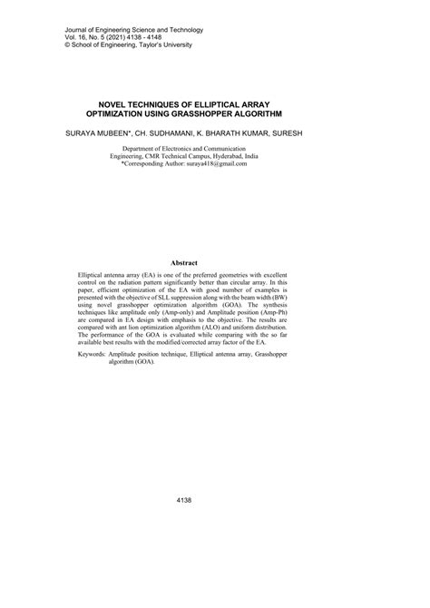 pdf novel techniques of elliptical array optimization using grasshopper algorithm