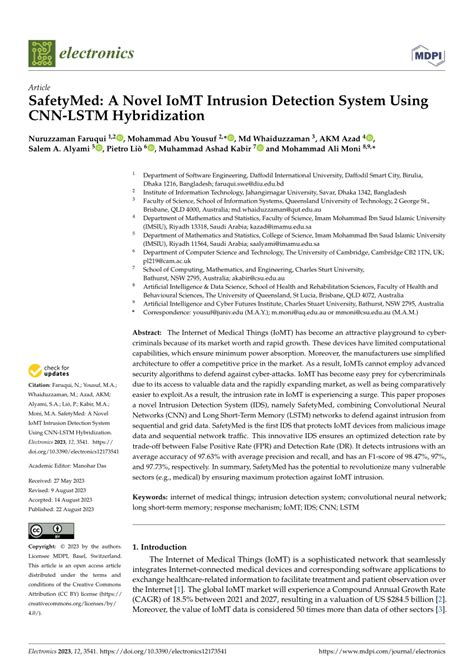 pdf safetymed a novel iomt intrusion detection system using cnn lstm hybridization
