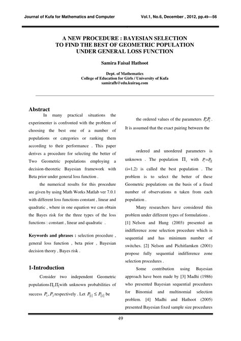 pdf a new procedure bayesian selection to find the best of geometric population under