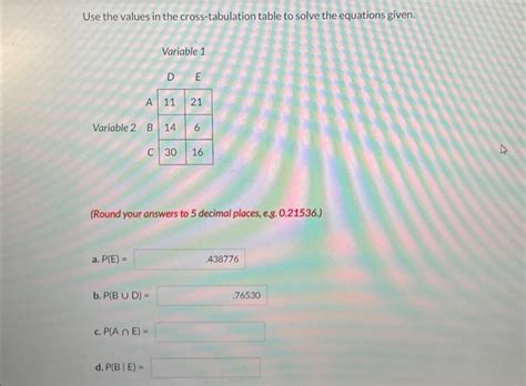solved use the values in the cross tabulation table to solve