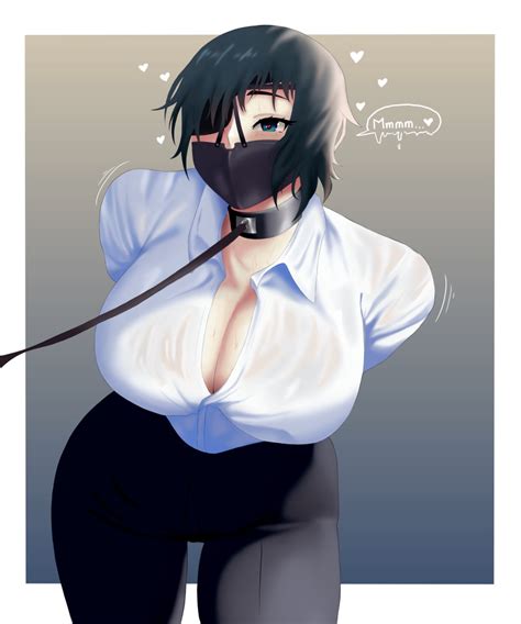 Rule 34 1girls Big Breasts Bondage Bound Brown Hair Chainsaw Man Cleavage Collar Eye Patch