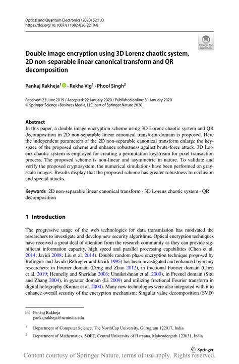 double image encryption using 3d lorenz chaotic system 2d non separable linear canonical
