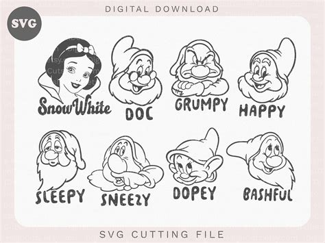 Seven Dwarfs Svg Snow White And Seven Dwarfs Matching Svg Etsy