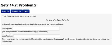 solved find the critical points for the function f x y