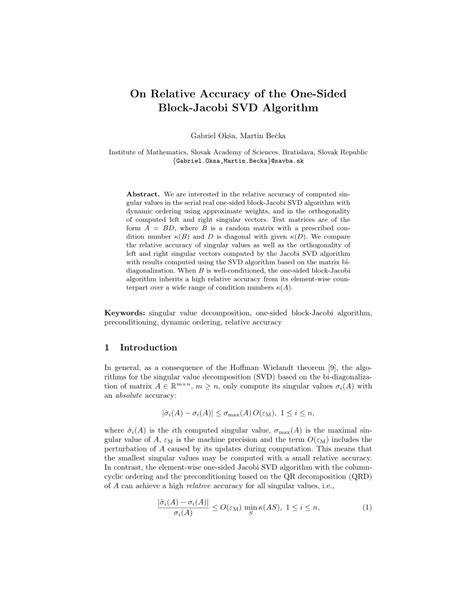 pdf on relative accuracy of the one sided block jacobi svd algorithm