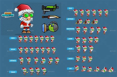 Warriror Santa 2D Game Character Sprites 280 Game Character Sprite