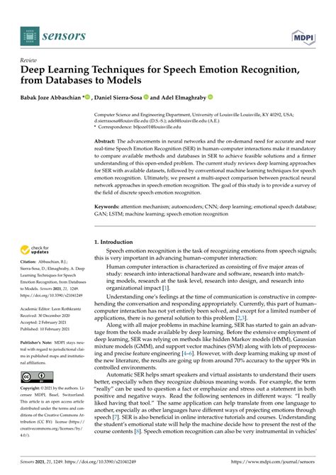 pdf deep learning techniques for speech emotion recognition from databases to models