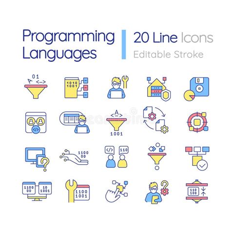 Programming Languages RGB Color Icons Set Stock Vector Illustration