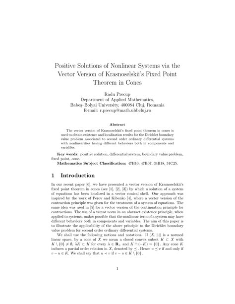 pdf positive solutions of nonlinear systems via the vector version of krasnoselskii s fixed