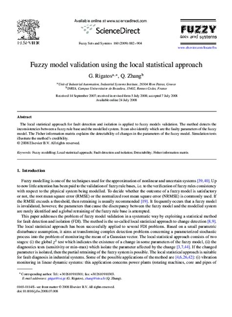 pdf fuzzy model validation using the local statistical approach gerasimos rigatos