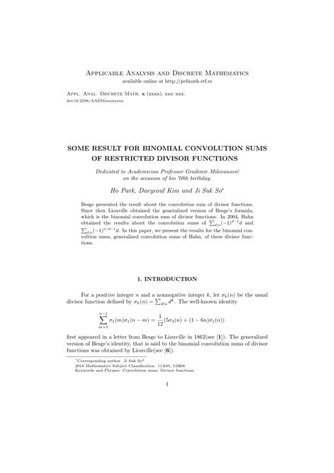 pdf some result for binomial convolution sums of restricted divisor functions