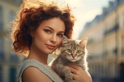 Premium AI Image A Woman Holding A Cat In Her Arms
