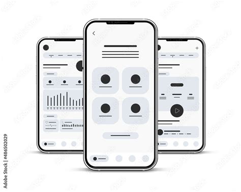 Set Of Ui Ux Wireframes With D Realistic Smartphones Gui Screens Any